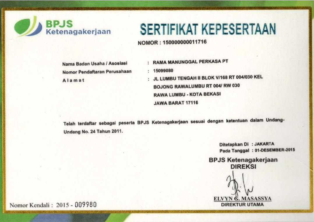 PT Rama Manunggal Perkasa – Sertifikat